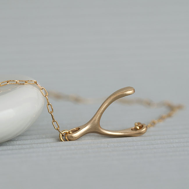 Gold Wishbone Necklace, Sideways Wishbone Necklace, Wish Necklace ...