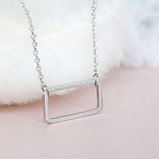 Silver Tiny Rectangle Necklace, Minimalist Geometric Zen Oblong Charm ...