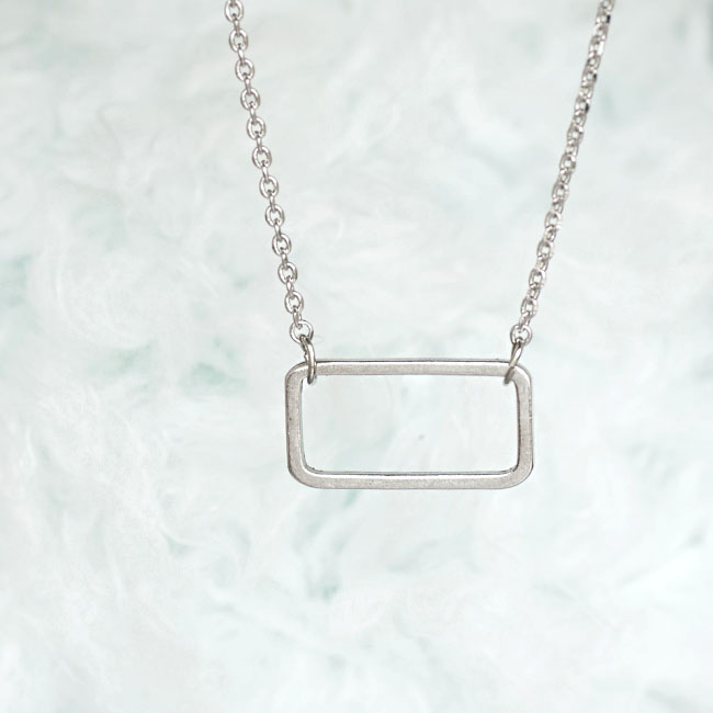 Silver Tiny Rectangle Necklace, Minimalist Geometric Zen Oblong Charm ...