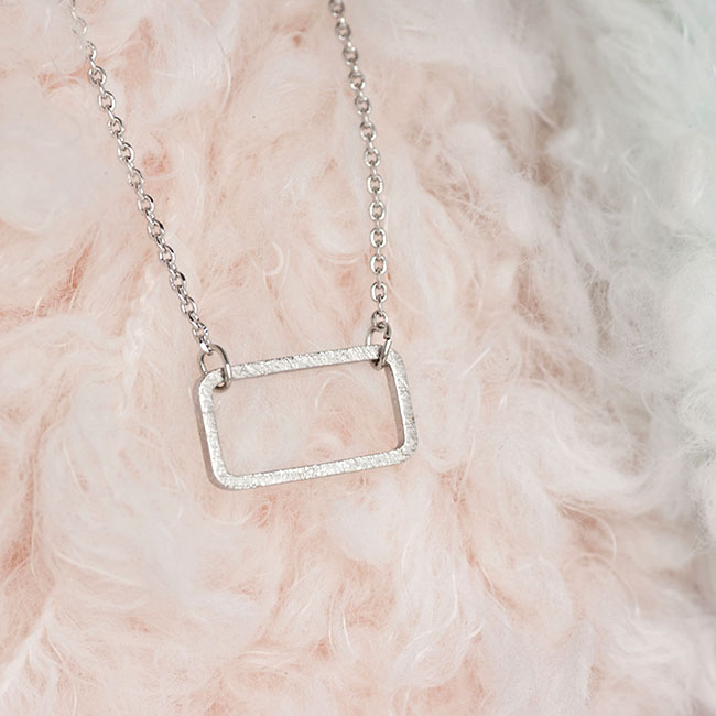 Silver Tiny Rectangle Necklace, Minimalist Geometric Zen Oblong Charm ...