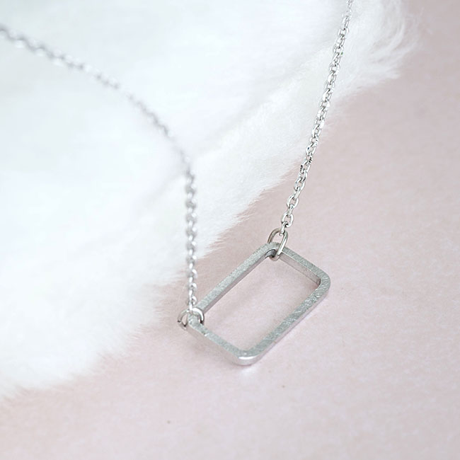 Silver Tiny Rectangle Necklace, Minimalist Geometric Zen Oblong Charm ...