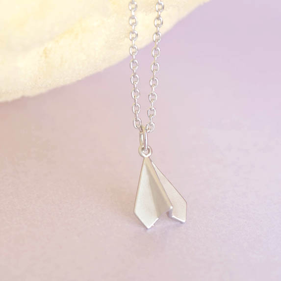 Silver Paper Airplane Necklace, Origami Aeroplane Charm, Unique on Luulla