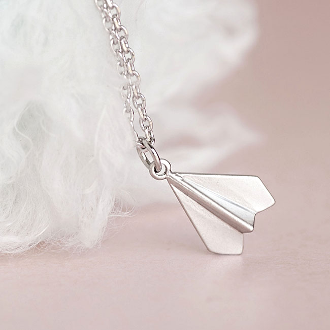 Silver Paper Airplane Necklace, Origami Aeroplane Charm, Unique on Luulla