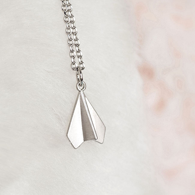 Silver Paper Airplane Necklace, Origami Aeroplane Charm, Unique on Luulla