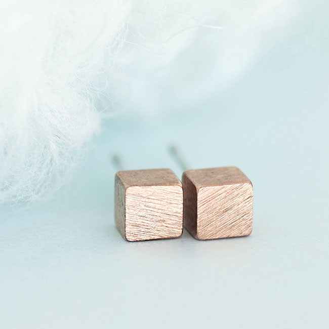 Pink Gold Square Cube Stud Earrings, Geometric Minimalist Inspired on ...