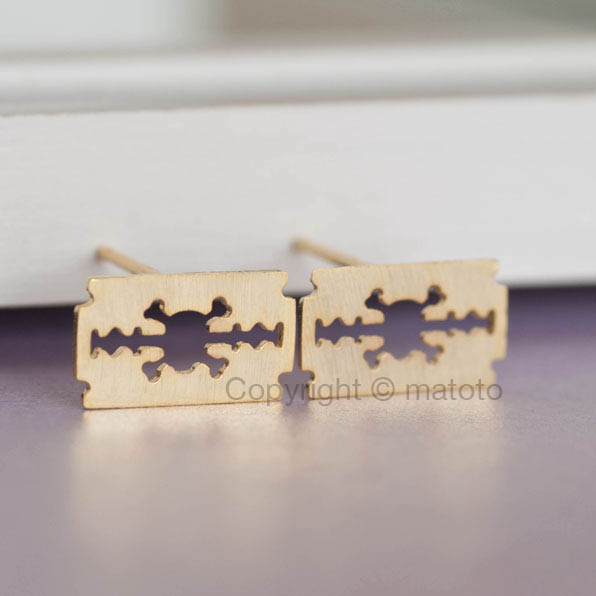 Razor Blade Gold Earrings, Skull Earrings, Skeleton Earrings, Pirate ...